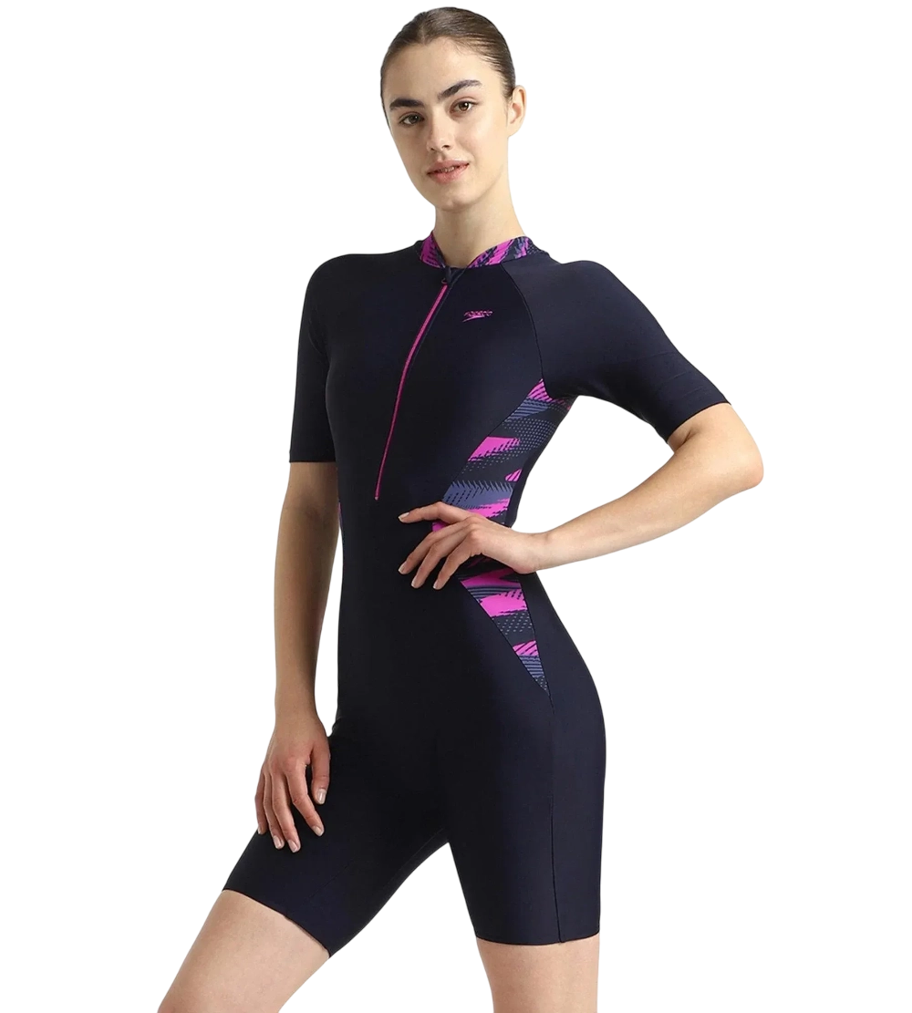 Speedo Closed Back Printed Kneesuit-True Navy, Hapuna Blue & Diva